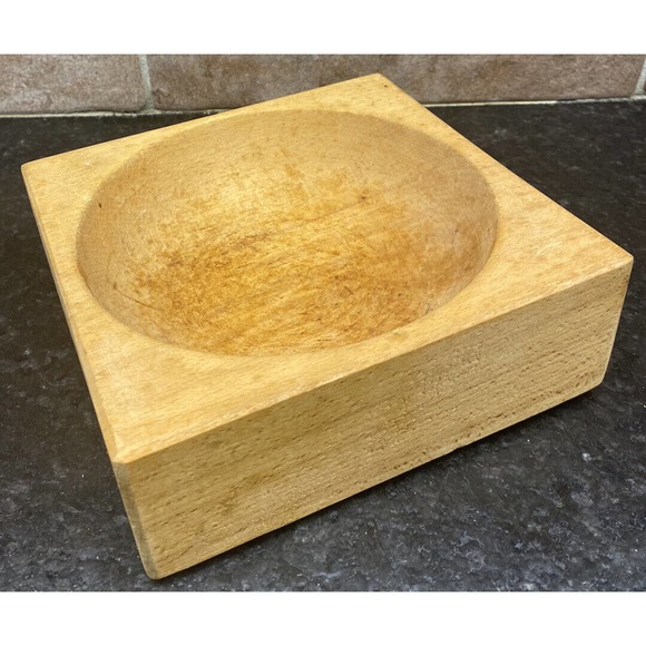 BLOCK | Accents | Vtg Square Wood Bowl Block Concaved Single Piece ...